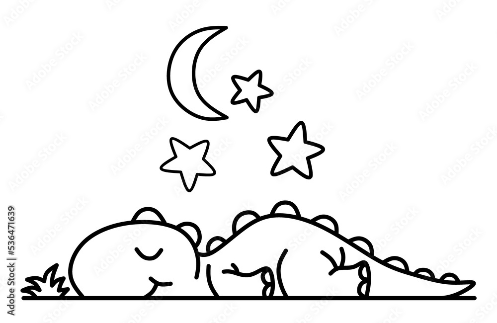 Sleeping dinosaur in black and white, starry night, dinosaur sleeping ...