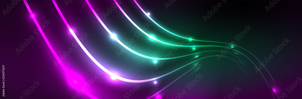 Shiny neon lights, dark abstract background with blurred magic neon ...