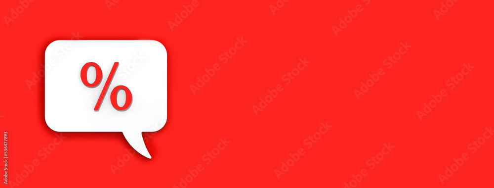 Red percent sign on white message board. Interest withdrawal signal ...
