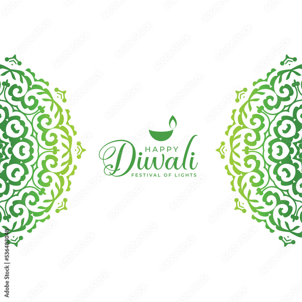 eco friendly green diwali greeting background with rangoli design Stock ...