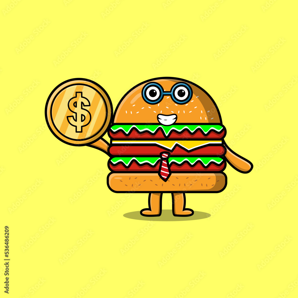 Burger successful businessman holding gold coin cartoon vector image ...