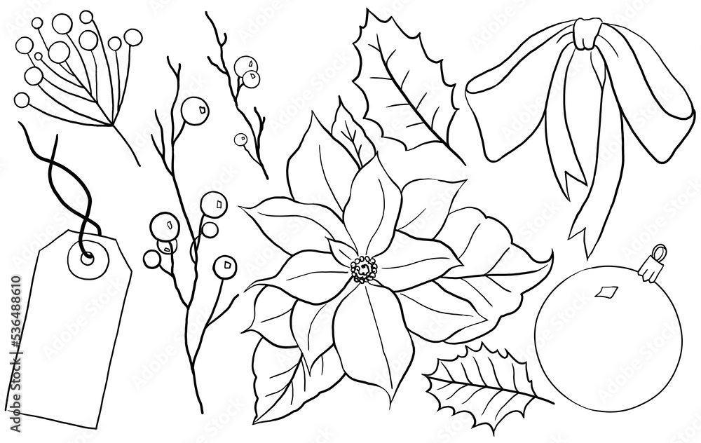 Christmas clipart isolated illustration, black outlines. Elements for ...