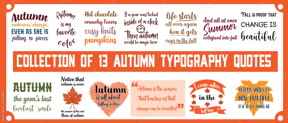 SET OF 13 AUTUMN SEASON LETTERING QUOTES FOR POSTERS, DECORATIONS ...