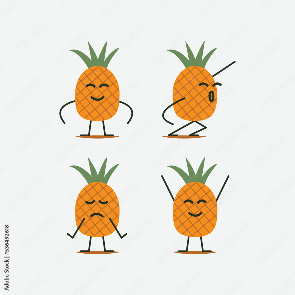 Cute cartoon characters pineapples. Vector illustration isolated on ...