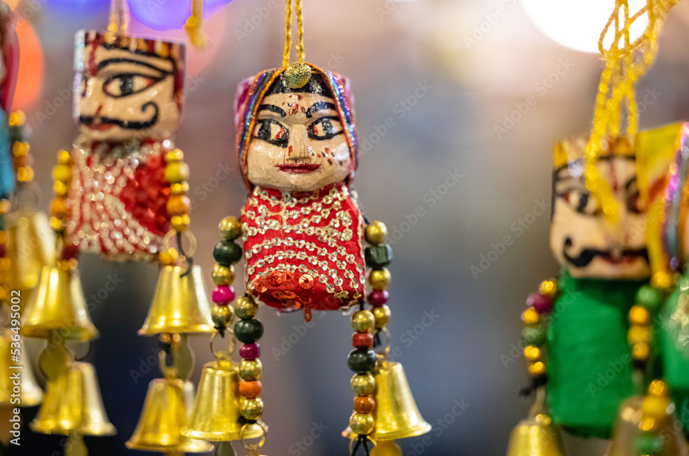 Handmade colorful Puppets or kathputli hanging with blur background ...