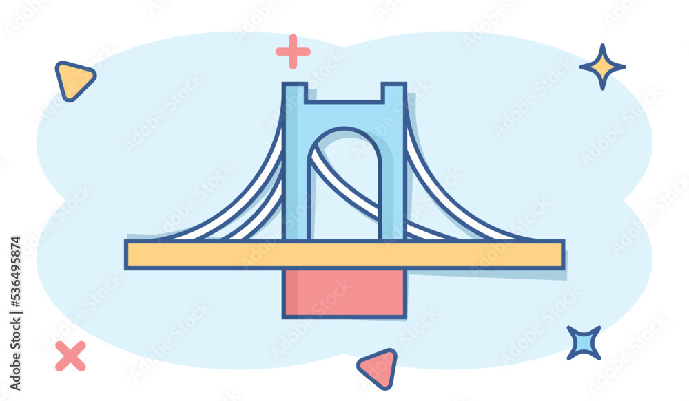 Bridge sign icon in comic style. Drawbridge vector cartoon illustration ...