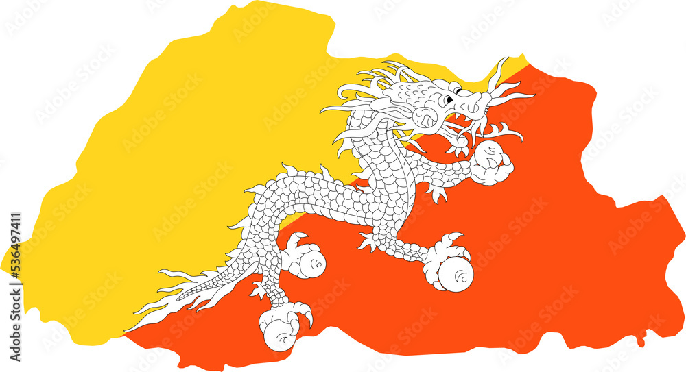 Bhutan Map Flag. Bhutanese Border Boundary Country Shape Nation ...