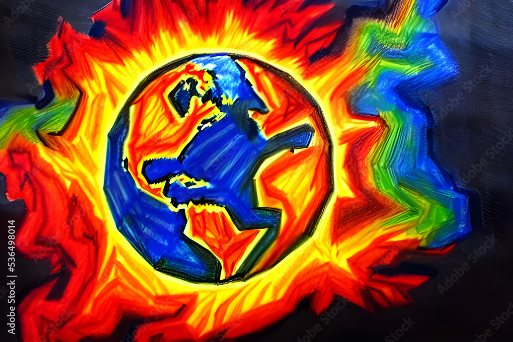 Burning world west hemisphere painted by a child with crayons ...
