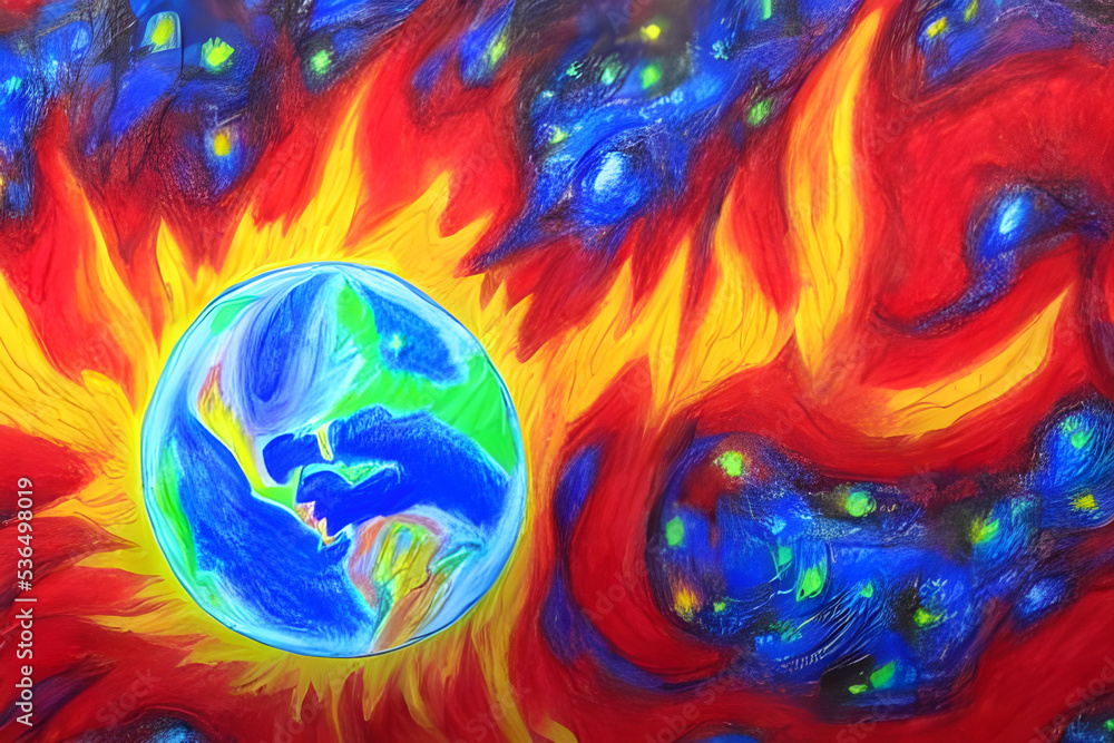 Planet Earth of Solar system explosion in the outer space. Humanity end ...