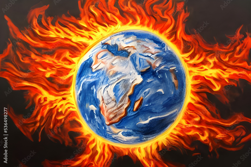 Burning earth globe painted by a child with crayons - children drawing ...