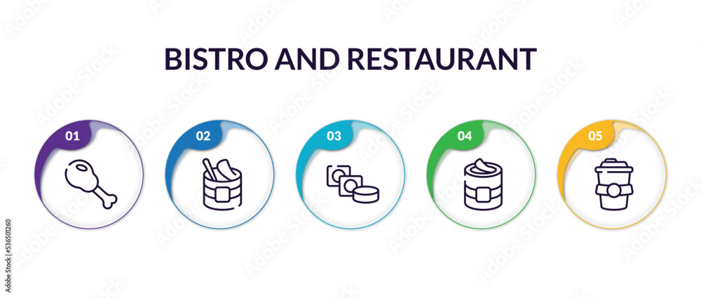 set of bistro and restaurant outline icons with infographic template ...