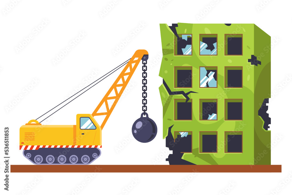 special equipment demolishes an old dilapidated building. house ...