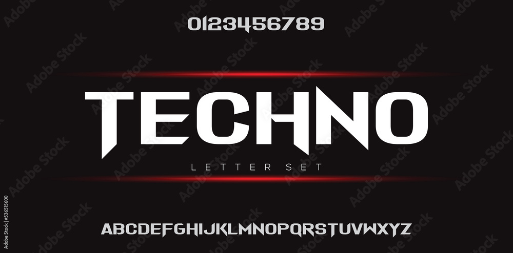 TECHNO original tech and modern font design. creative typeface letter ...