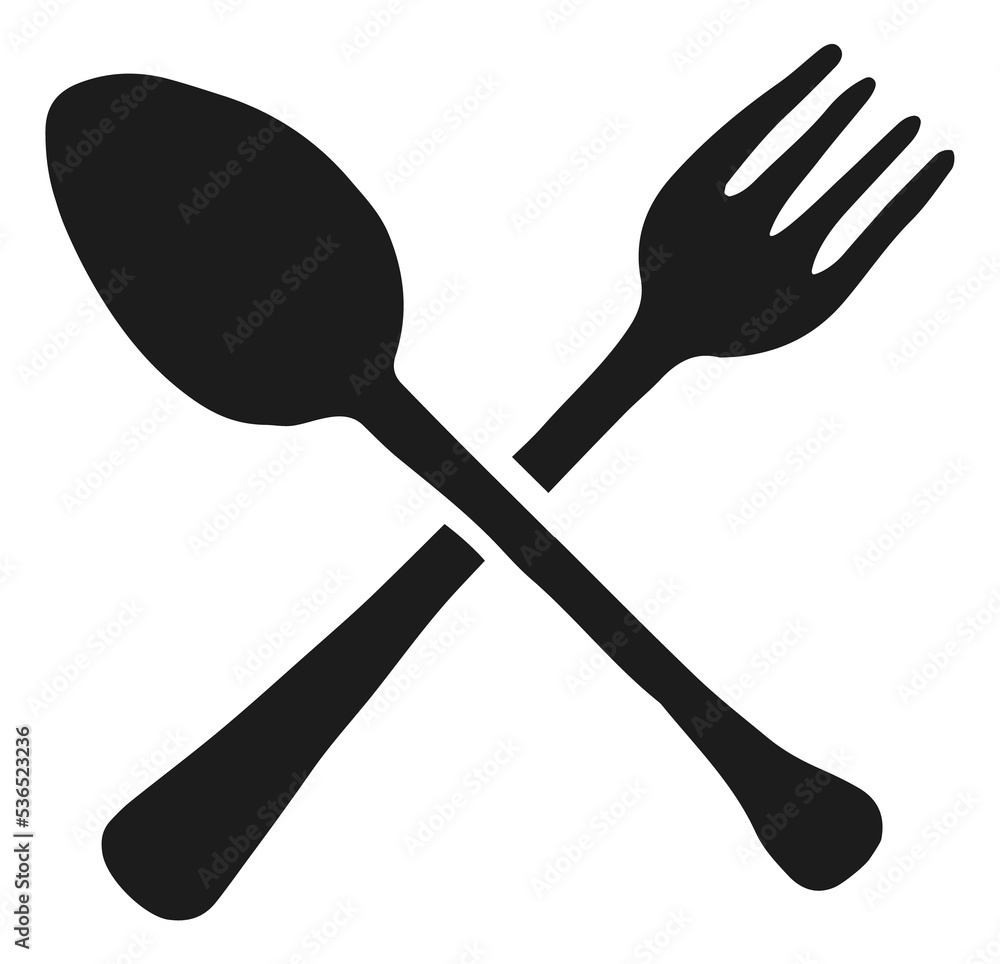 Crossed spoon and fork black silhouettes. Cutlery symbol Stock ...