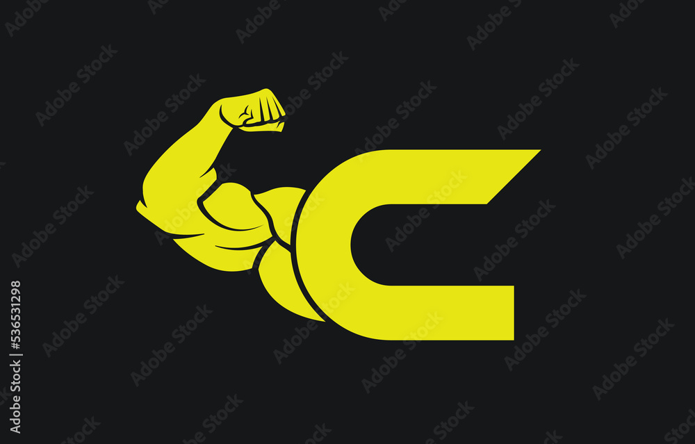 Fitness Gym logo with letter C, bicep flex logo, vector, design, emblem ...