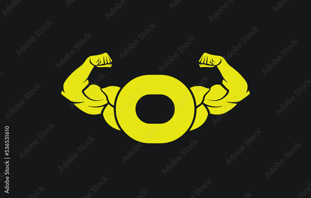 Fitness Gym logo with letter O, bicep flex logo, vector, design, emblem ...