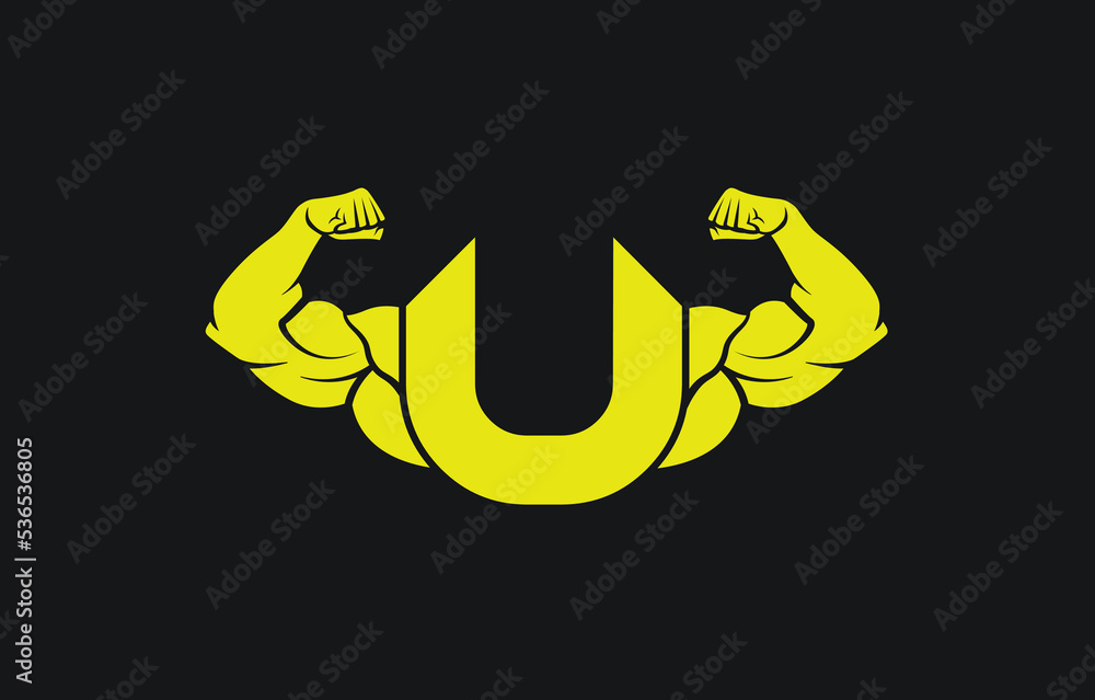 bodybuilder creative vector with letter U, gym and fitness logo, design ...