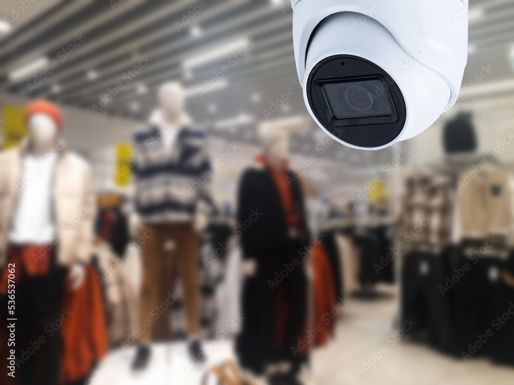 Surveillance camera shopping department store on the background Stock ...