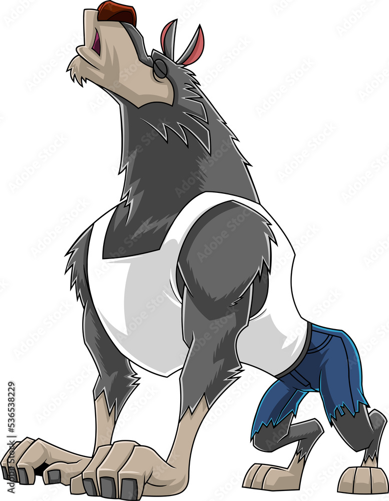 Werewolf Cartoon Character Howling. Hand Drawn Illustration Isolated On ...