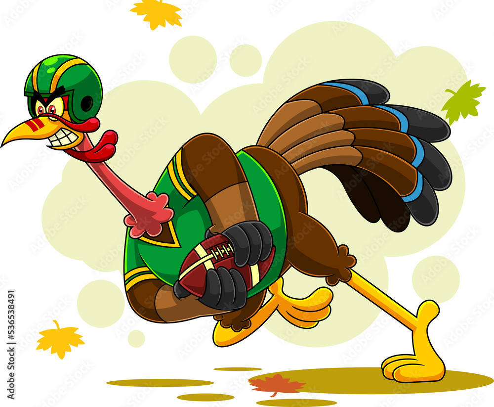 Angry Football Turkey Bird Cartoon Character Running In Thanksgiving ...