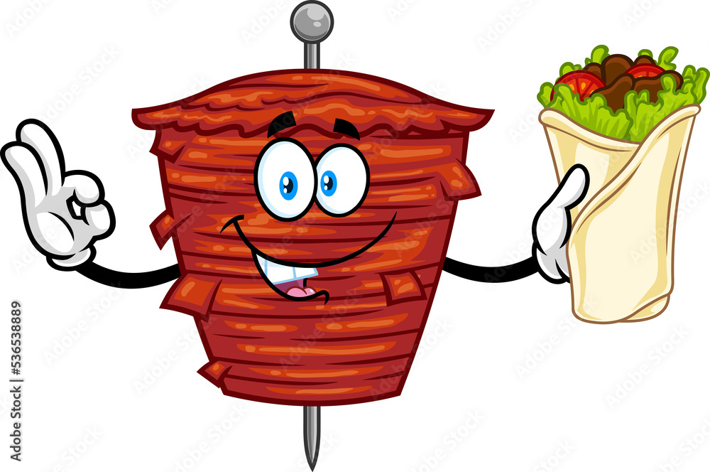 Kebab On Skewer Grilling Meat Cartoon Character Showing Perfect ...