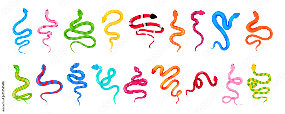 Snake animals. Colorful serpents. Isolated nature patterns. Floral ...