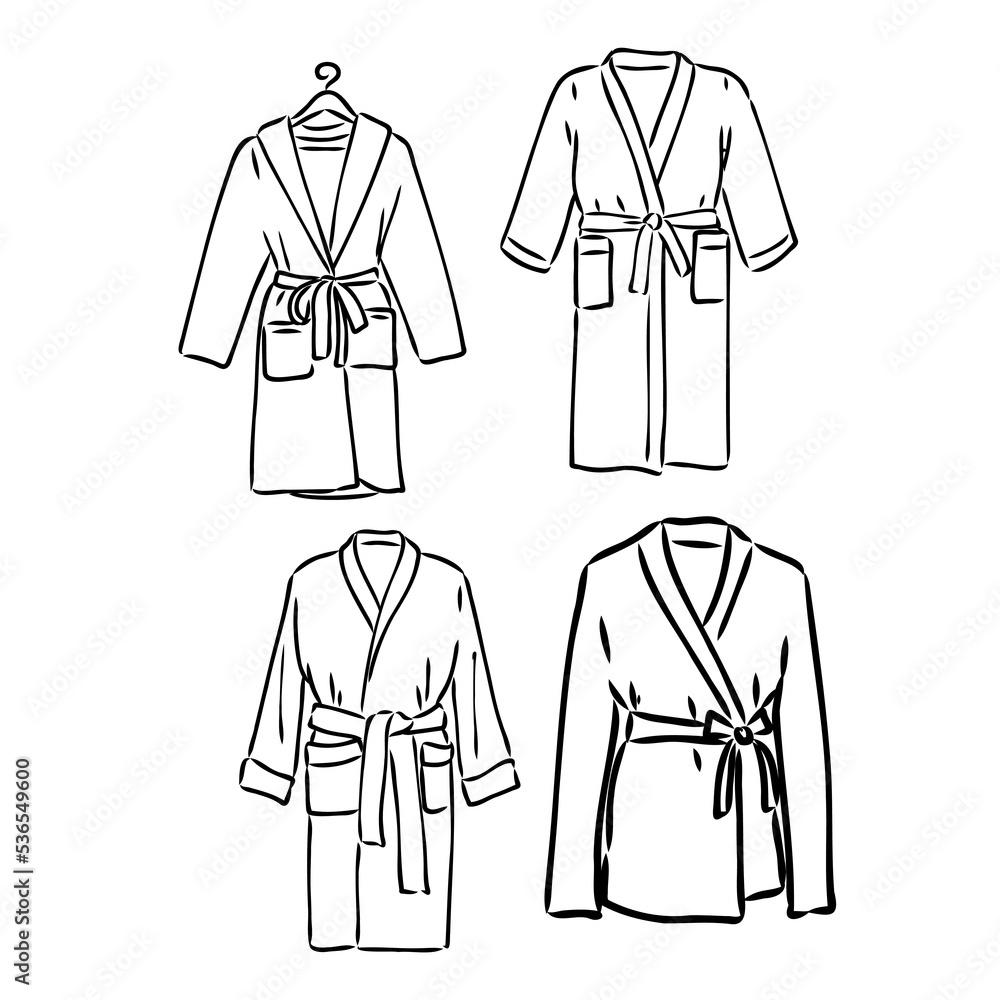 dressing gown, bathrobe fashion flat sketch vector illustration unisex ...