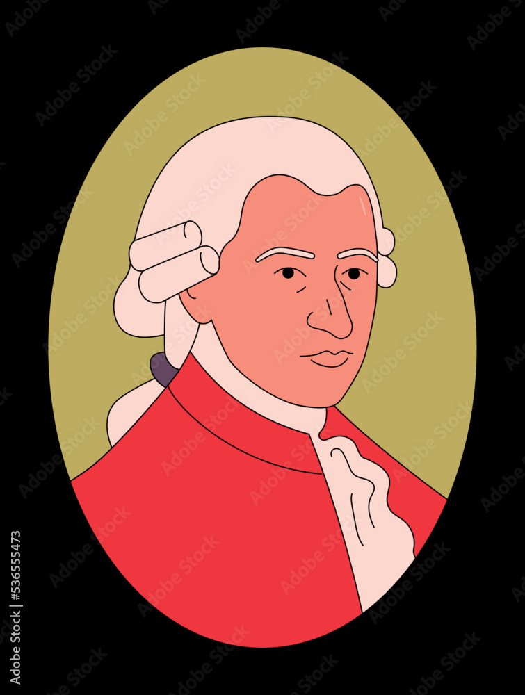 Vector outline illustration of Wolfgang Amadeus Mozart. Influential ...