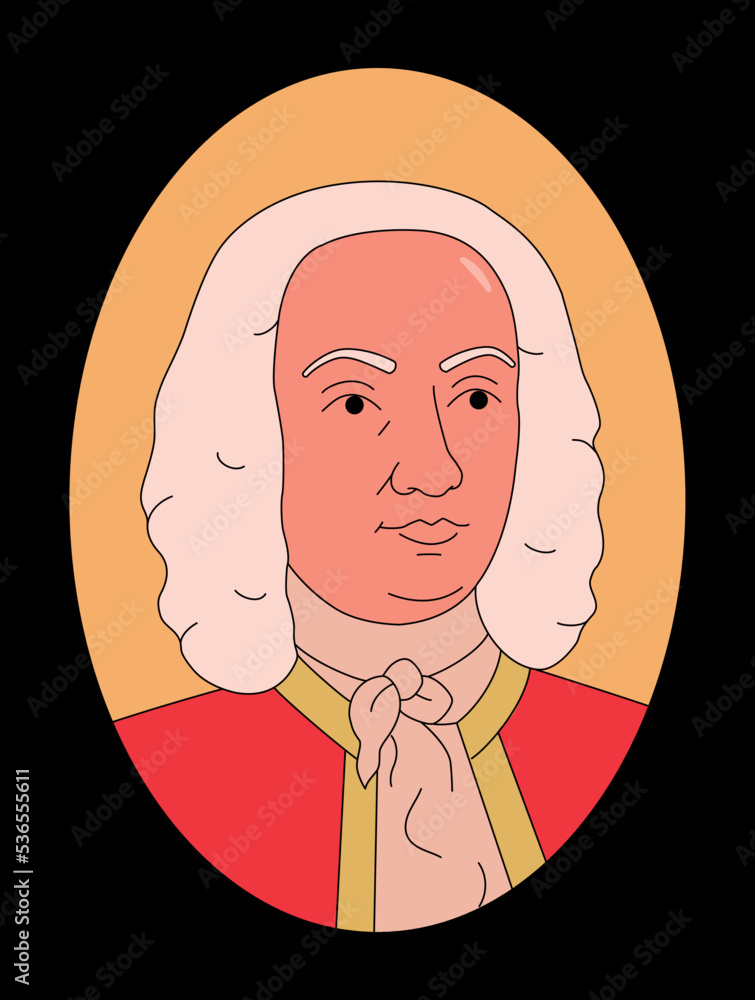 Vector outline illustration of Antonio Lucio Vivaldi. Black background ...