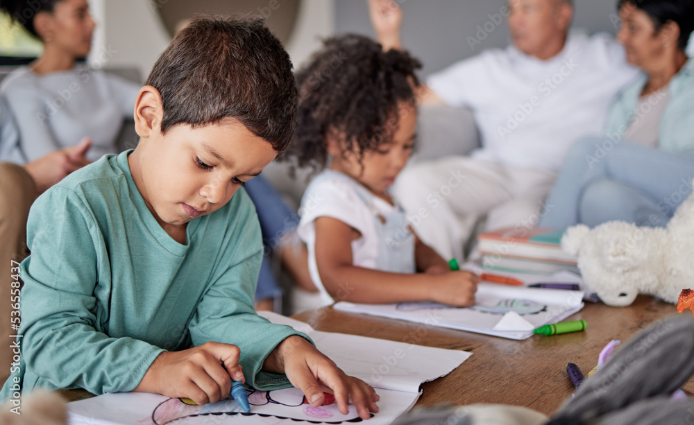 Creative, family home and children drawing, learning and creativity for ...