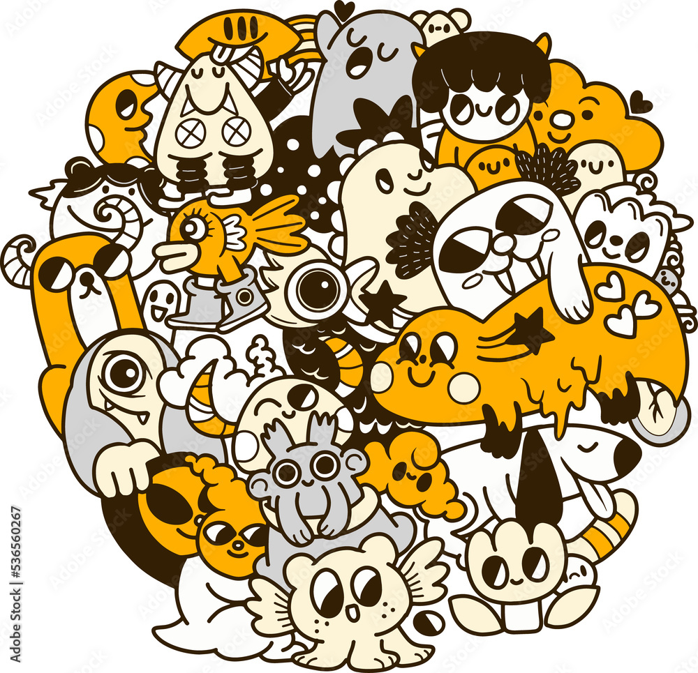 PNG, illustration of Funny monsters circle shape pattern Hand drawing ...
