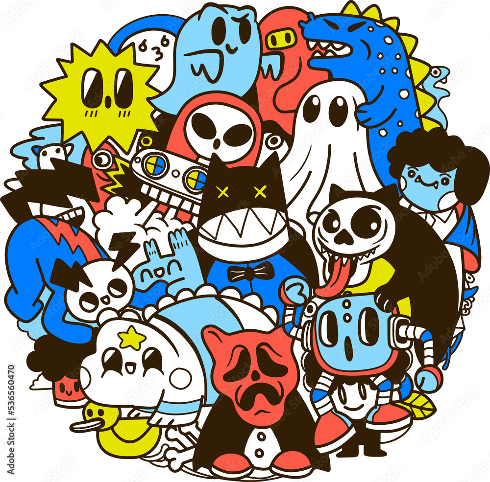 PNG, illustration of Funny monsters circle shape pattern Hand drawing ...