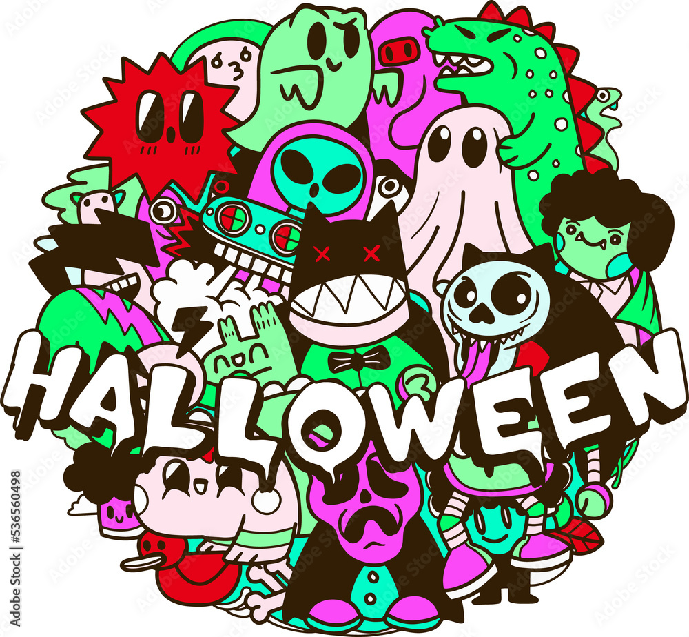 PNG, illustration of Funny monsters circle shape pattern Hand drawing ...