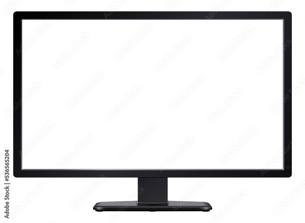 Computer monitor display with blank white screen isolated 3d icon front ...