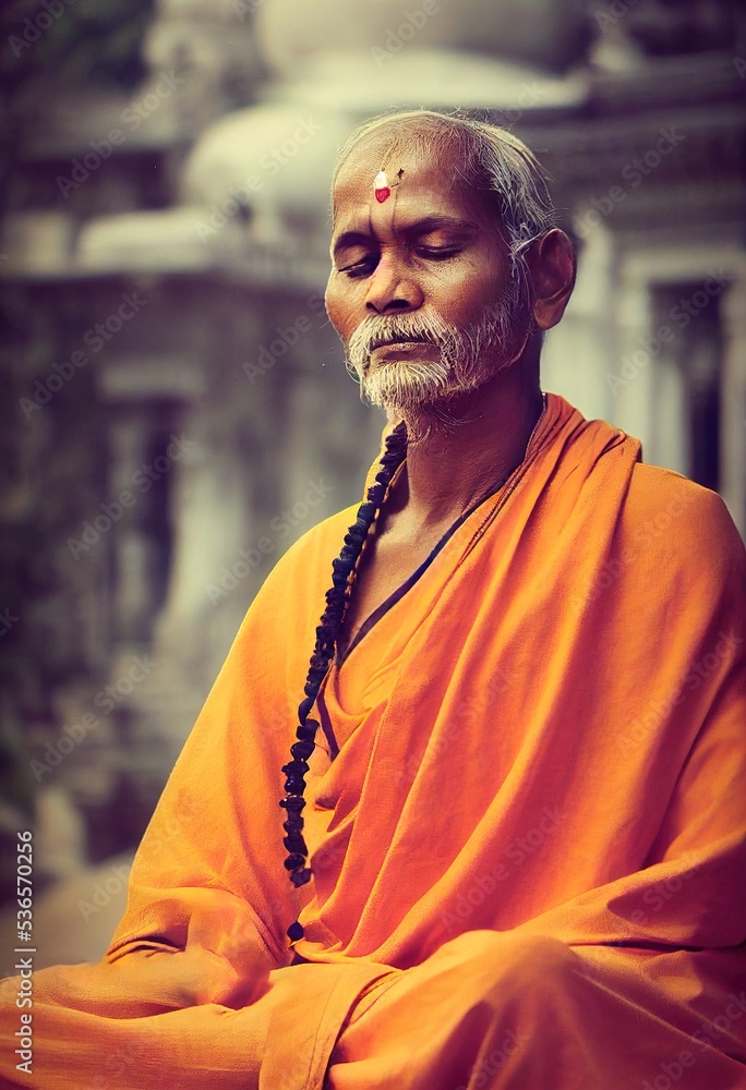 An old Buddhist monk dressed as a monk. Meditating Buddhist monk ...