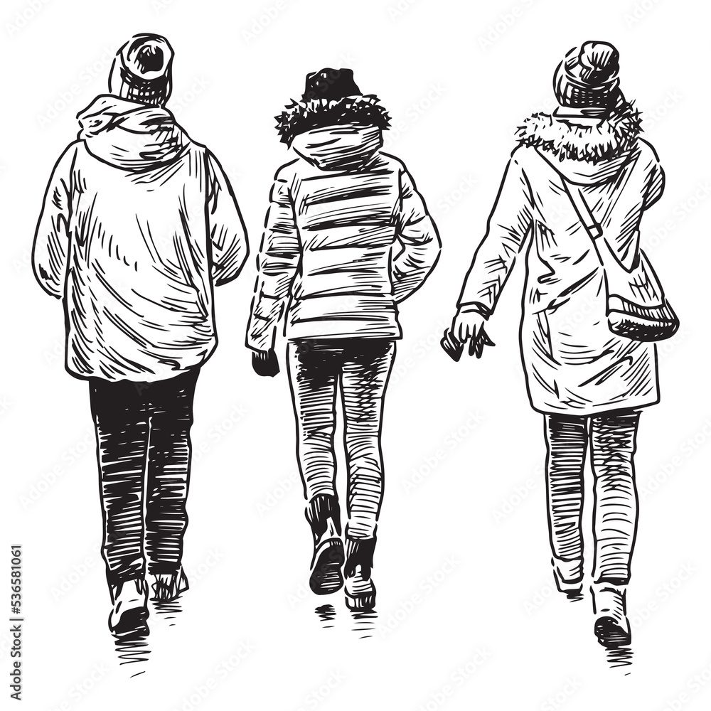 Hand drawing of teens friends walking outdoors Stock Vector | Adobe Stock