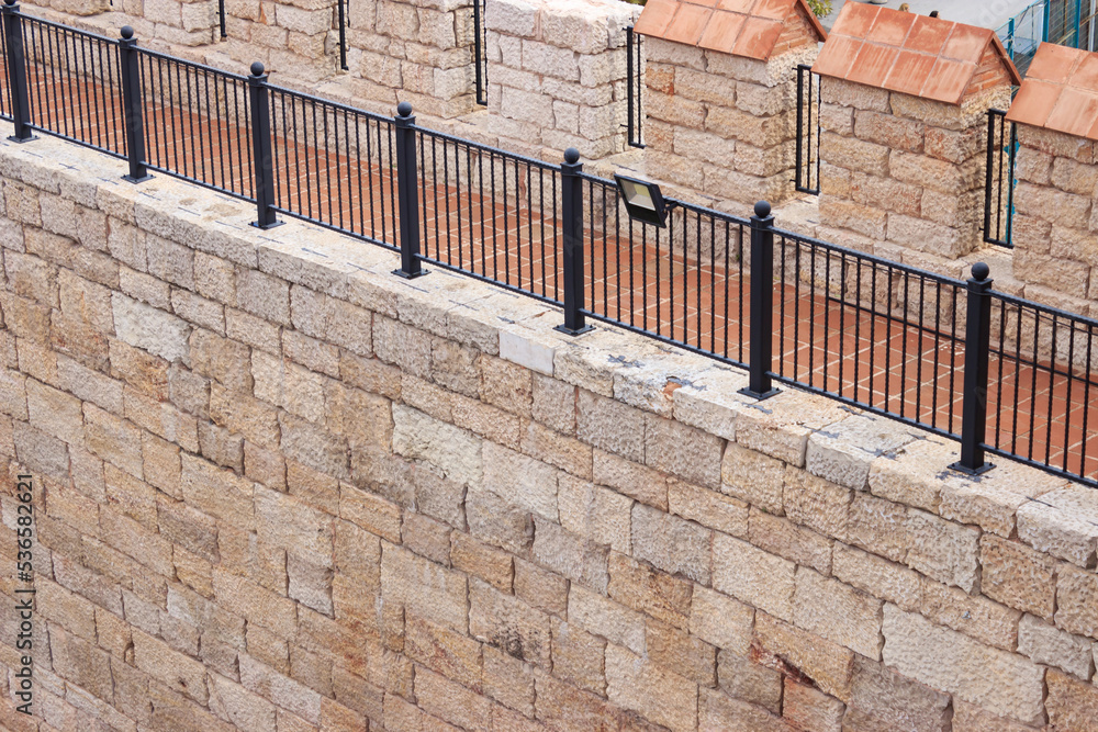 Ancient stone walls of historical castle. Old medieval building ...