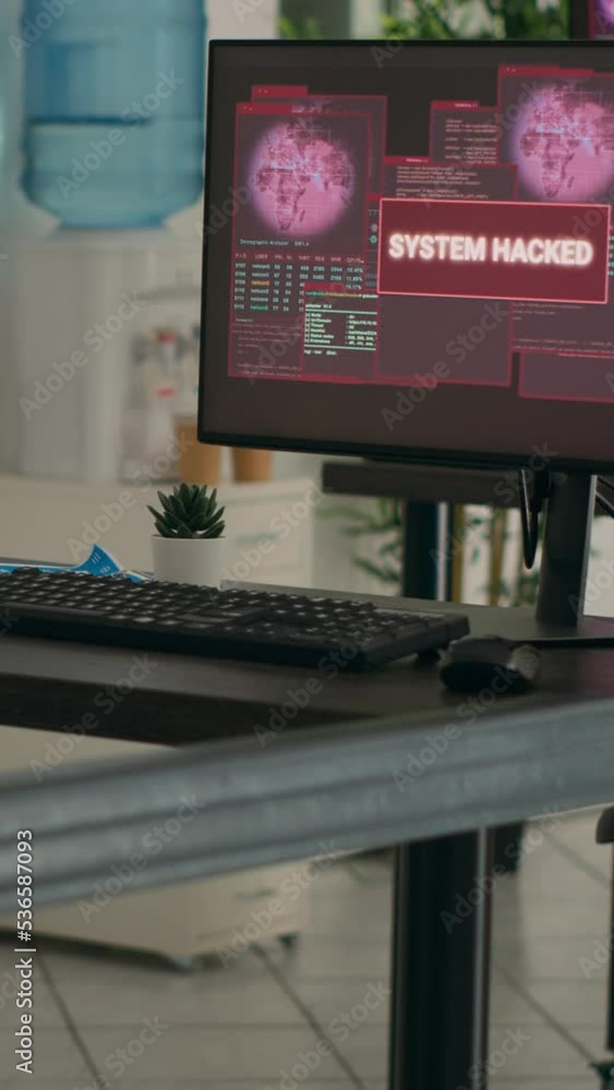 Vídeo do Stock: Vertical video: Multiple monitors displaying computer ... Vídeo do Stock: Vertical video: Multiple monitors displaying computer ...