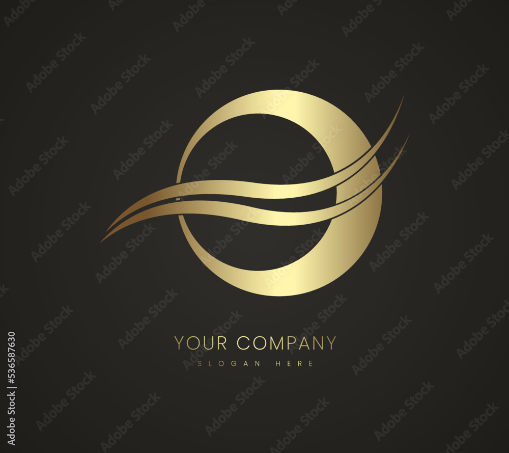Golden circle ring logo, with two smooth abstract curves design liced ...