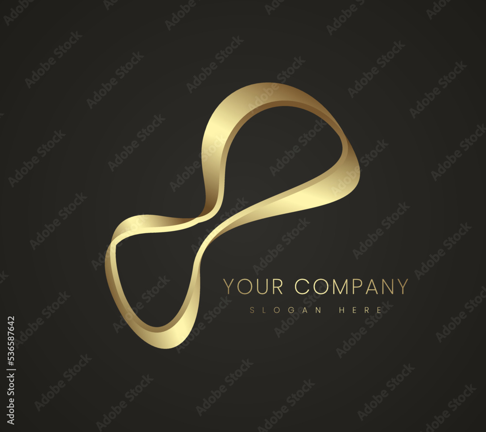 premium infinity abstractive logo design, modern curved gold symbol ...