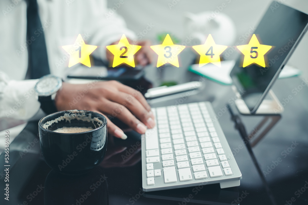 Technology customer assessment concept A close-up picture of a ...