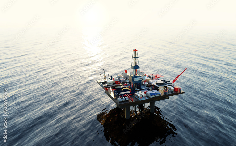 Offshore oil rig, drilling rig, jack up rig, oil platform at the sea ...