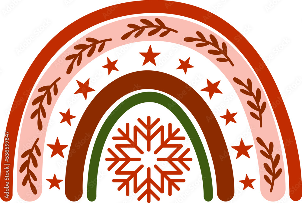 Christmas boho rainbow vector clipart. Winter snowflake kids print ...