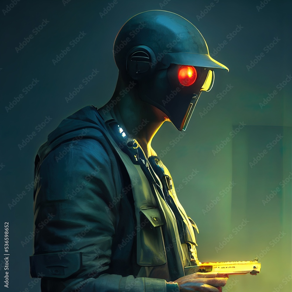 Killer with a Gun in Leather Jacket and Mask - Digital Art, Concept Art ...