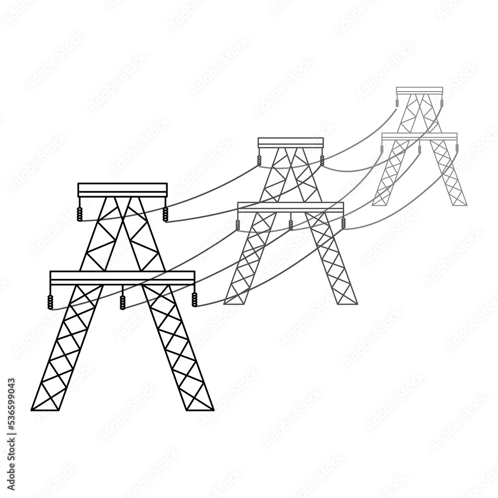 Supports of the high-voltage power grid. Vector illustration of utility ...