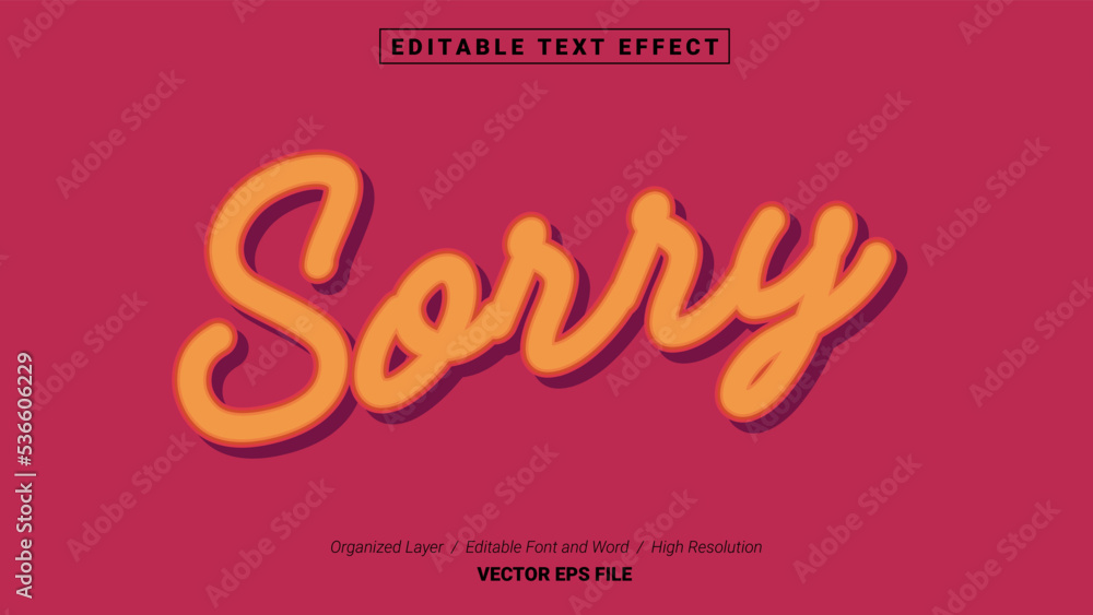 Editable Sorry Font Design. Alphabet Typography Template Text Effect ...