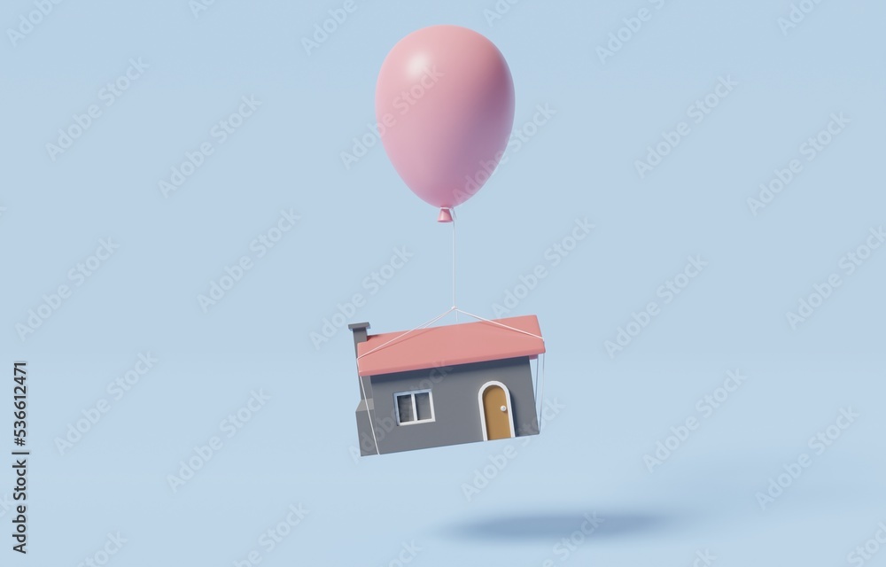 House flying with air balloon, rising of real estate price due to ...