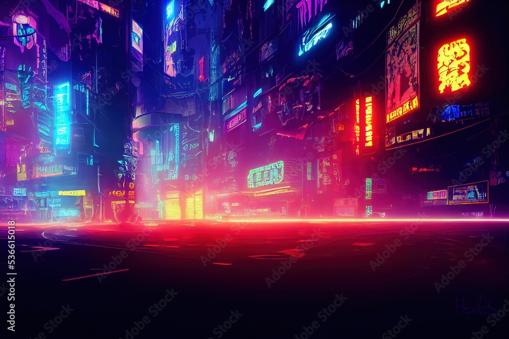 Beautiful cyberpunk background with glowing neon lights. Sci-fi city ...