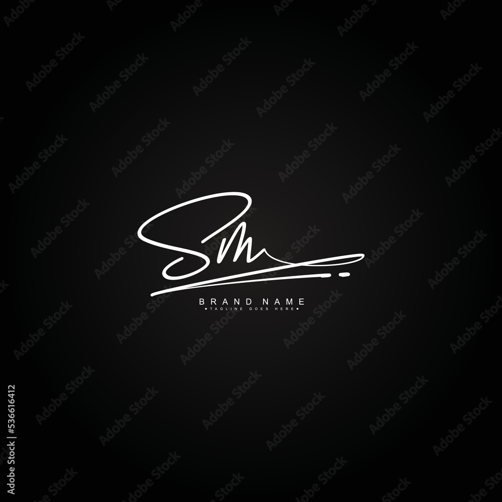 Initial Letter SM Logo - Hand Drawn Signature Style Monogram Logo Stock ...