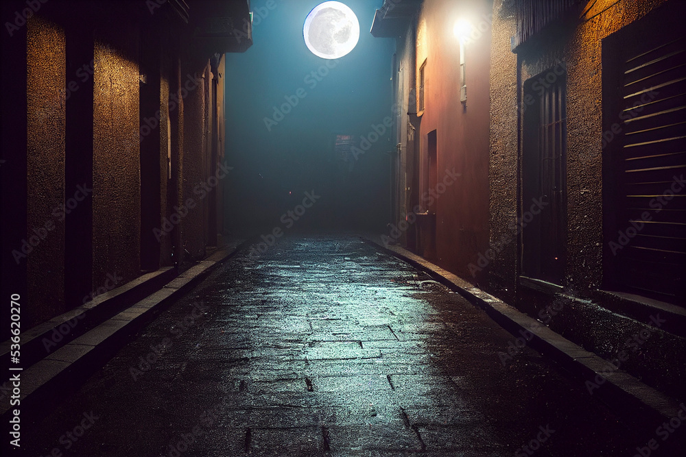 Dark wet alleyway, illustration of a back alley Stock Illustration | Adobe Stock